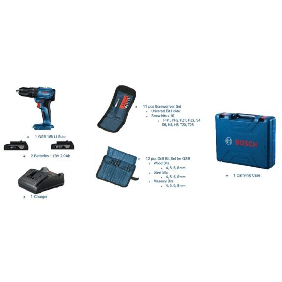 Bosch GSB 185 LI Kit Brushless Professional Cordless Impact Drill, 13mm ...